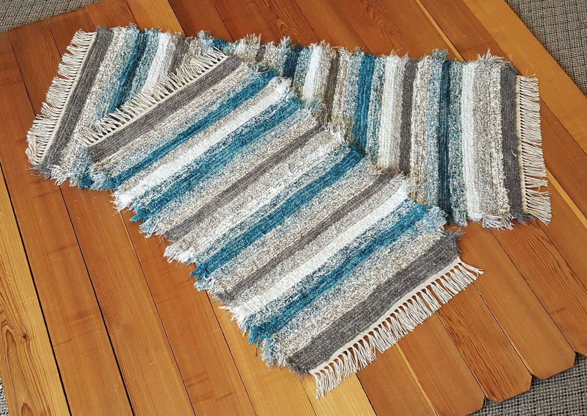Kitchen Runner & Medium Rug Set - 24" x 56" & 24" x 39" Teal & Gray ...